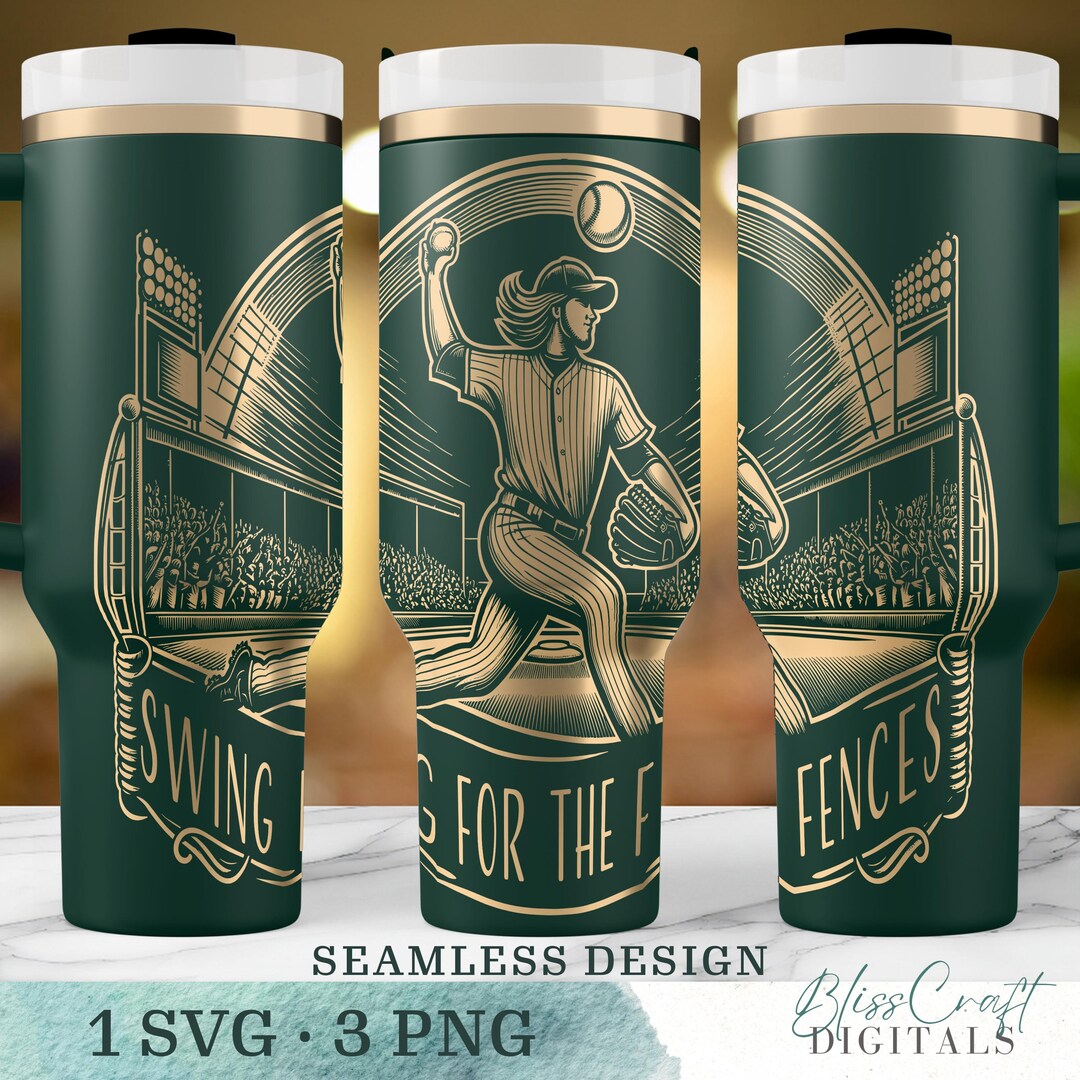 Seamless Baseball SVG, Softball 40oz Tumbler Wrap, Swing for the Fences ...