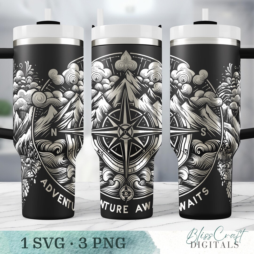 Adventure Awaits 40oz Laser Engraved Tumbler, Mountain Compass Design ...