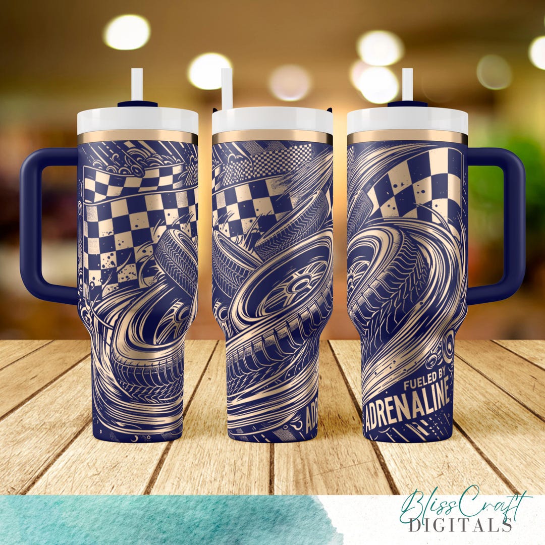 Tire Tracks Laser Engraved 40oz Tumbler Wrap, Checkered Racing Flag ...