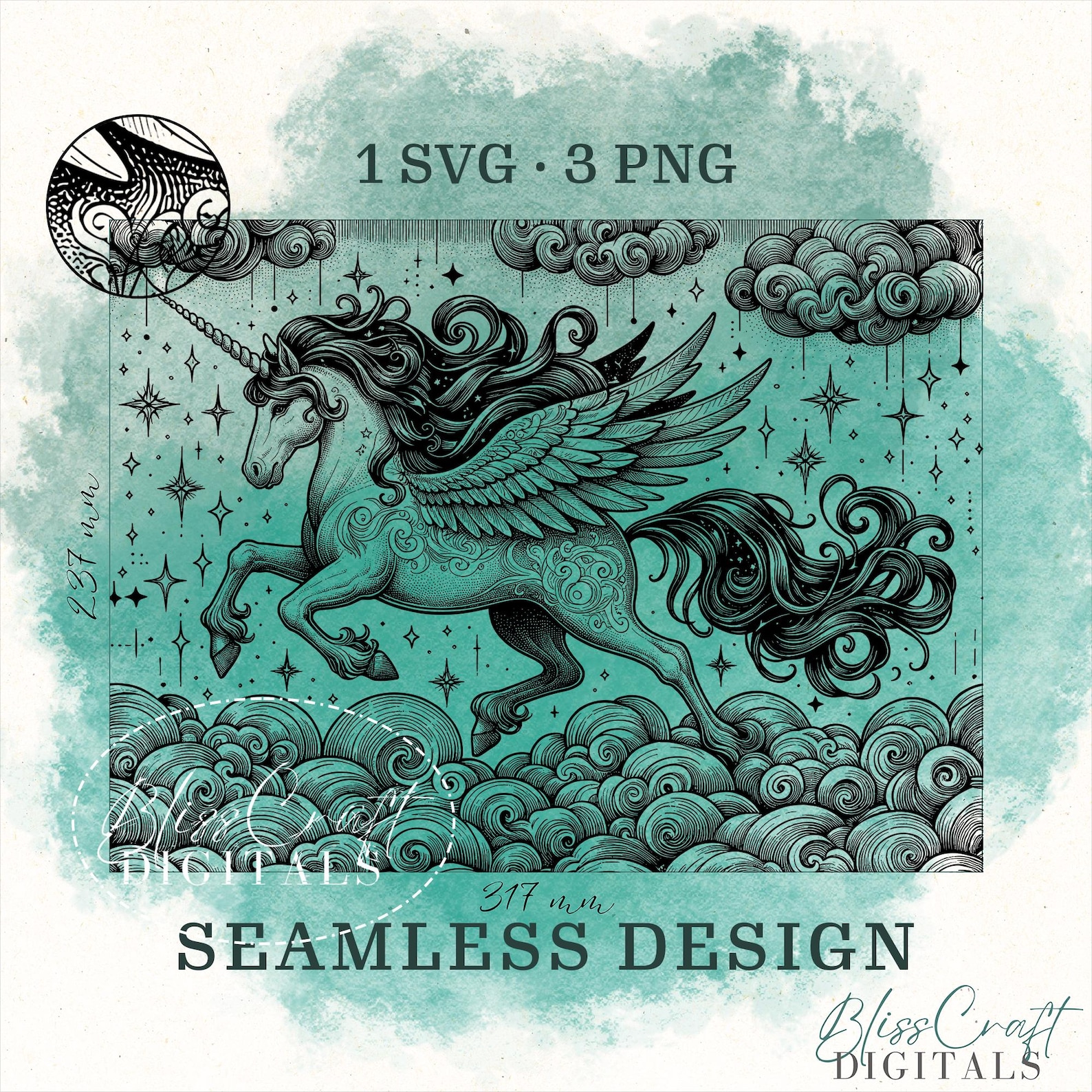 Pegasus Tumbler Wrap SVG, Seamless Sparkly Cloud Unicorn 40oz Tumbler ...