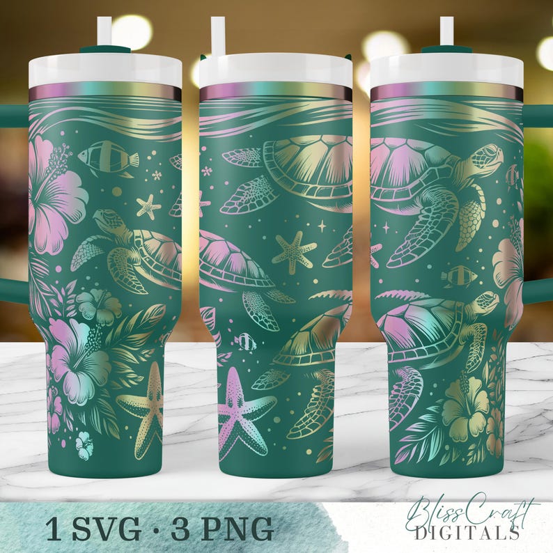 Sea Turtles Ocean Scene Digital Download, Laser Engraving Wrap, 40oz ...