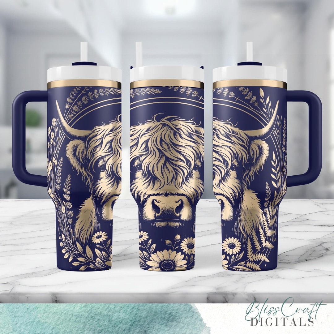 Highland Cow SVG; 40oz Tumbler Wrap, Laser Engraving Template, Digital ...