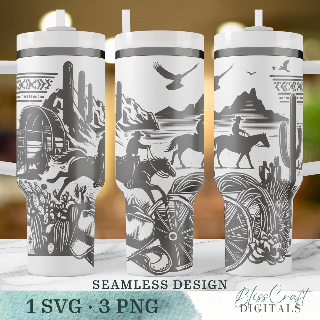 Western Desert Scene SVG, Seamless Cowboy Desert Design, Southwestern ...