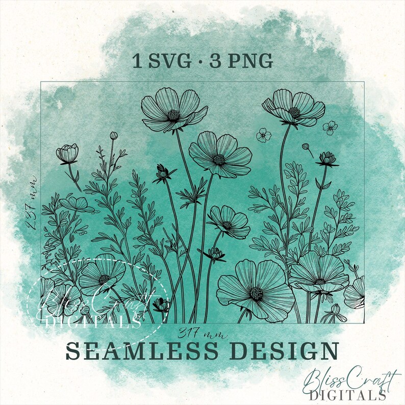 Floral Garden Seamless SVG Design, Wildflowers Digital Art, Laser ...