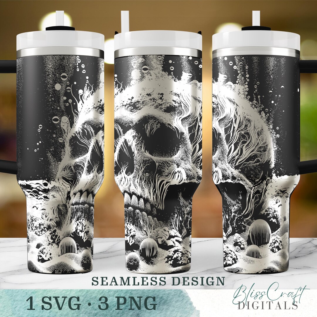 Dark Ocean Skull Seamless SVG, Haunted Undersea Horror Digital Art ...