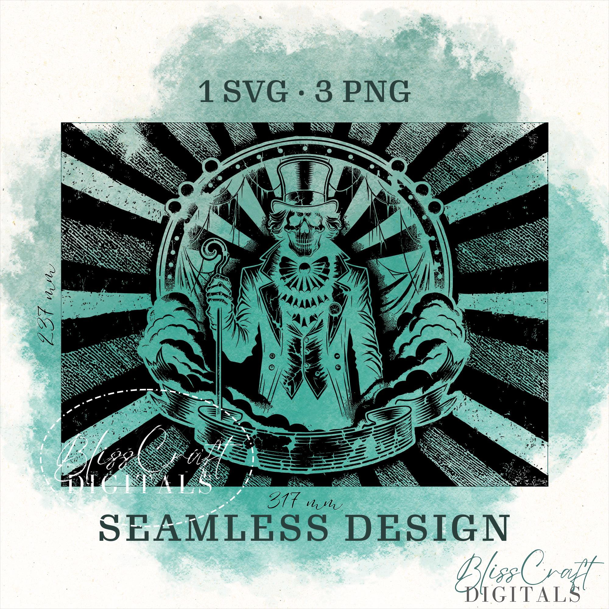 Skull Ringmaster Tumbler Wrap SVG - Seamless Circus Horror Design, 40oz ...