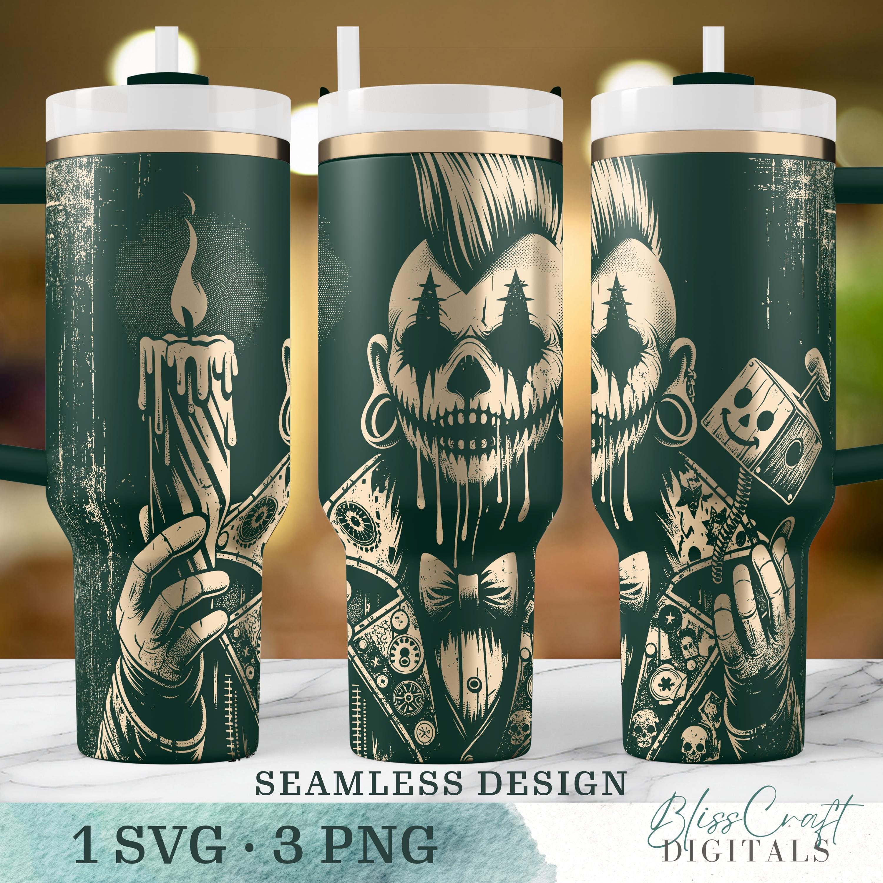 Gothic Punk Skull SVG - Seamless Laser Engraved 40oz Tumbler Wrap, Full ...
