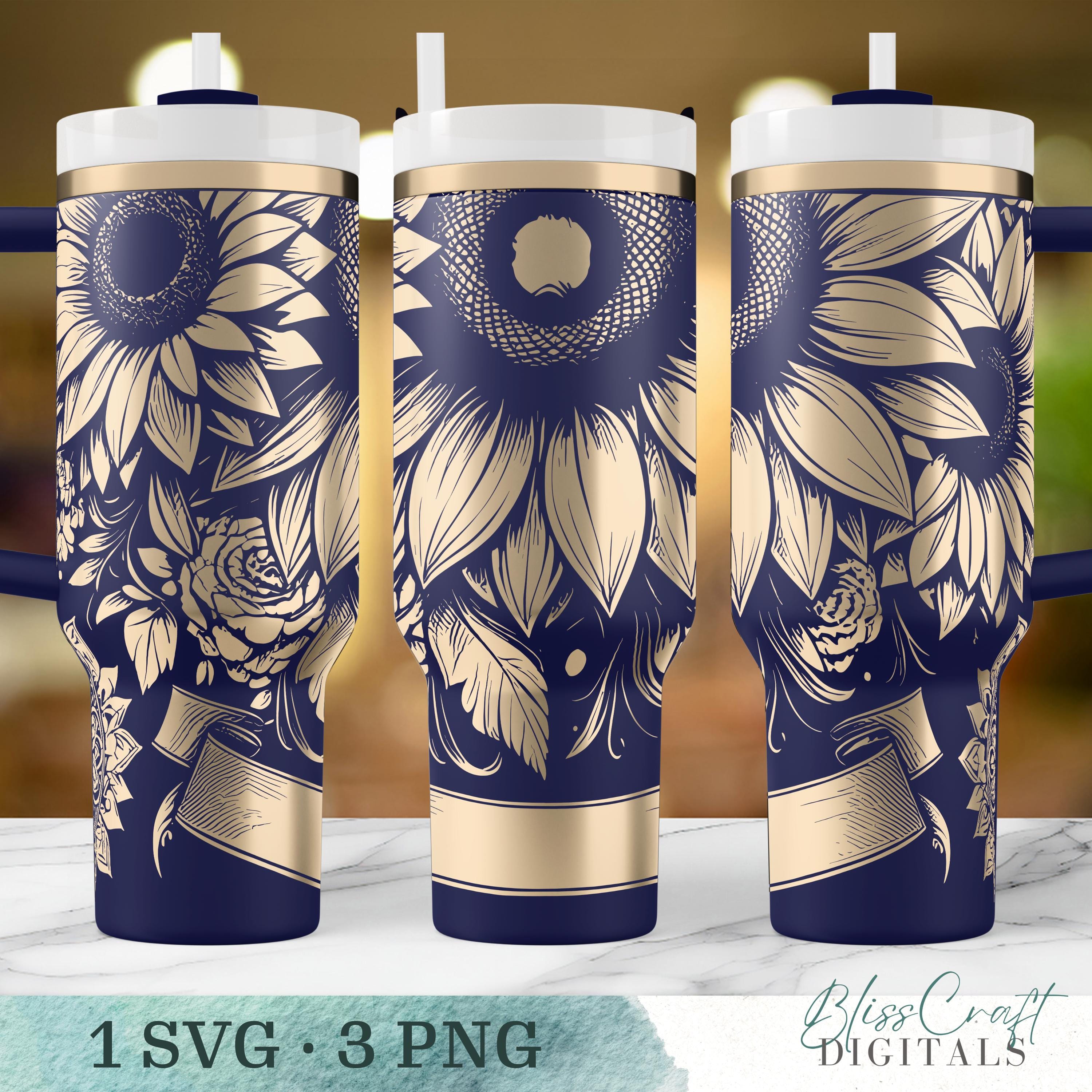 Seamless Sunflowers 40oz Wrap Design, Floral Custom Name Laser ...