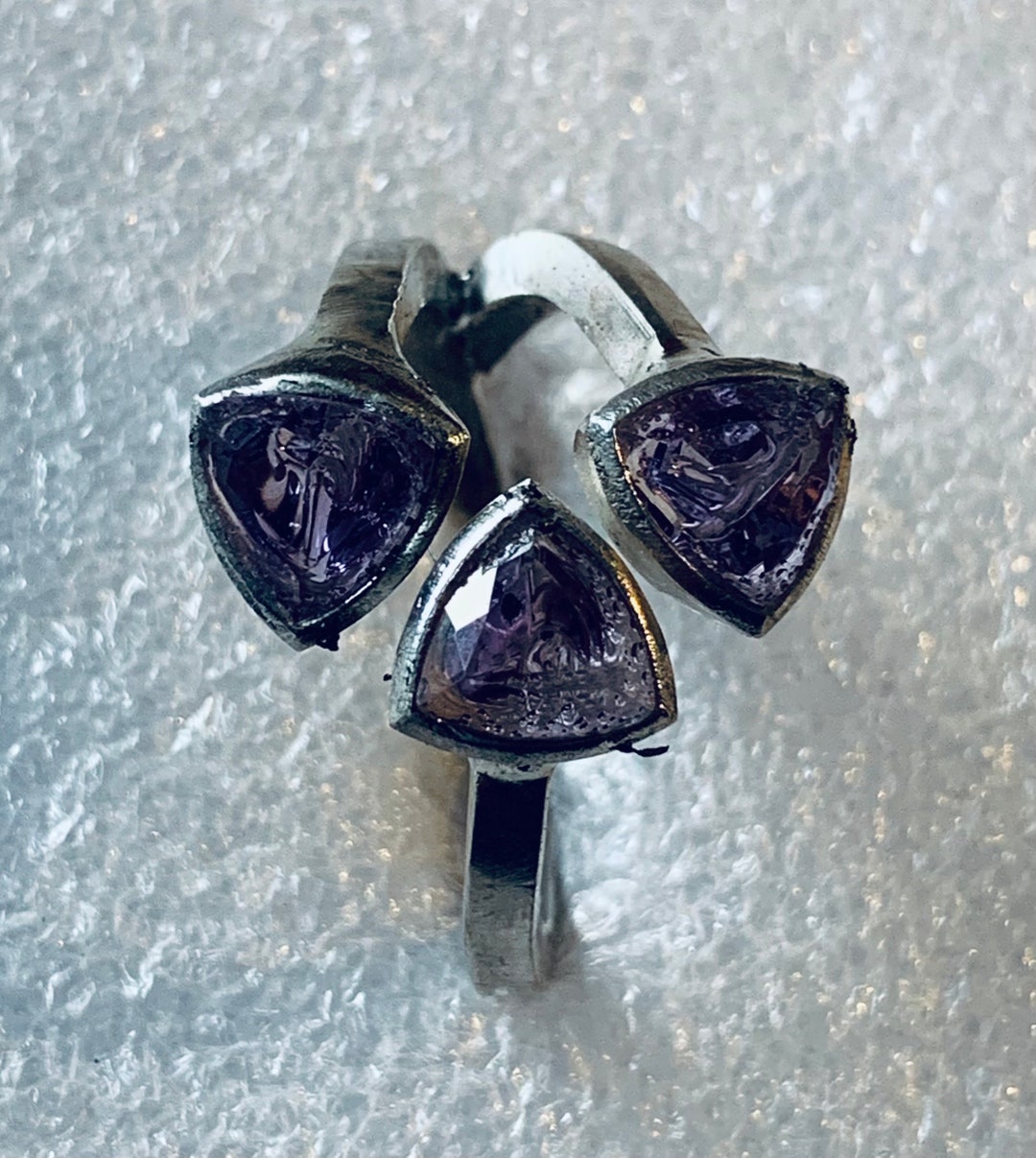 Triple Trillion Amethyst and Sterling Silver Adjustable Ring - Etsy