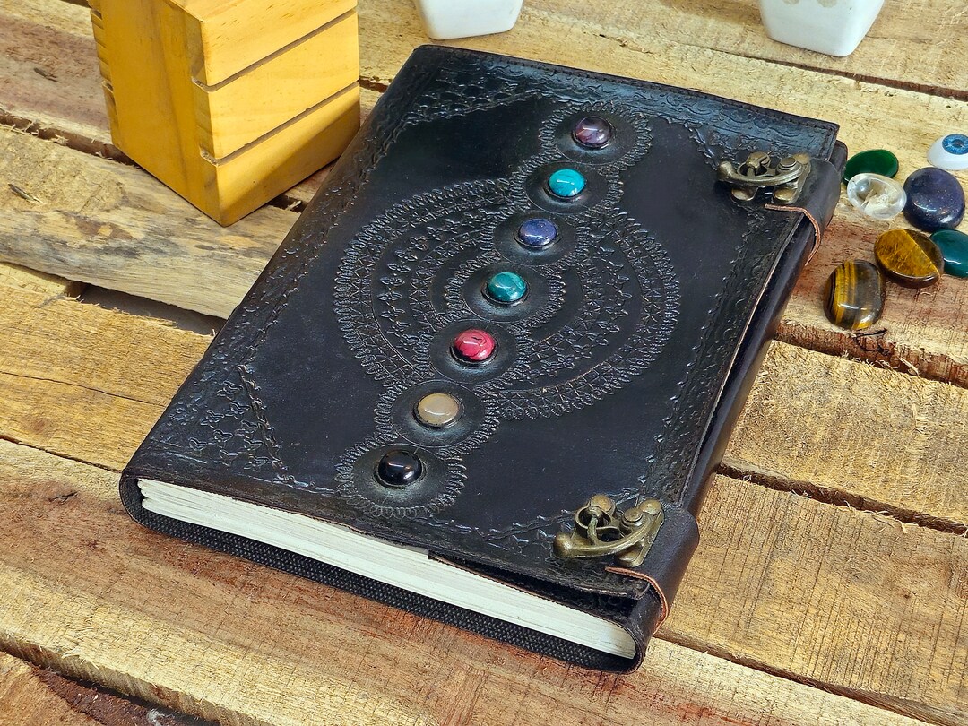 Large Seven Stone Handmade Black Leather Journal, Writing Spell ...