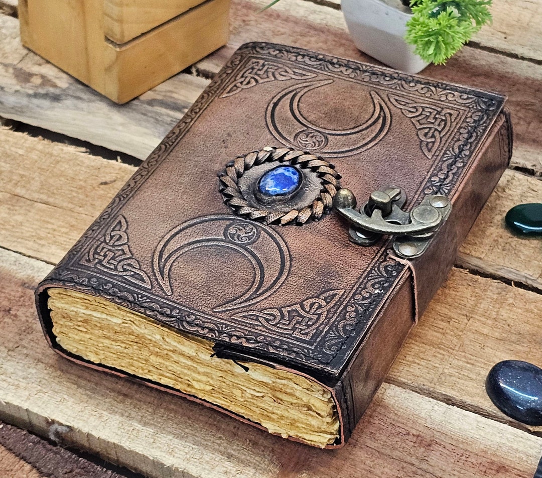Leather Book of Shadows: Celtic Grimoire Journal, Triple Moon Design ...