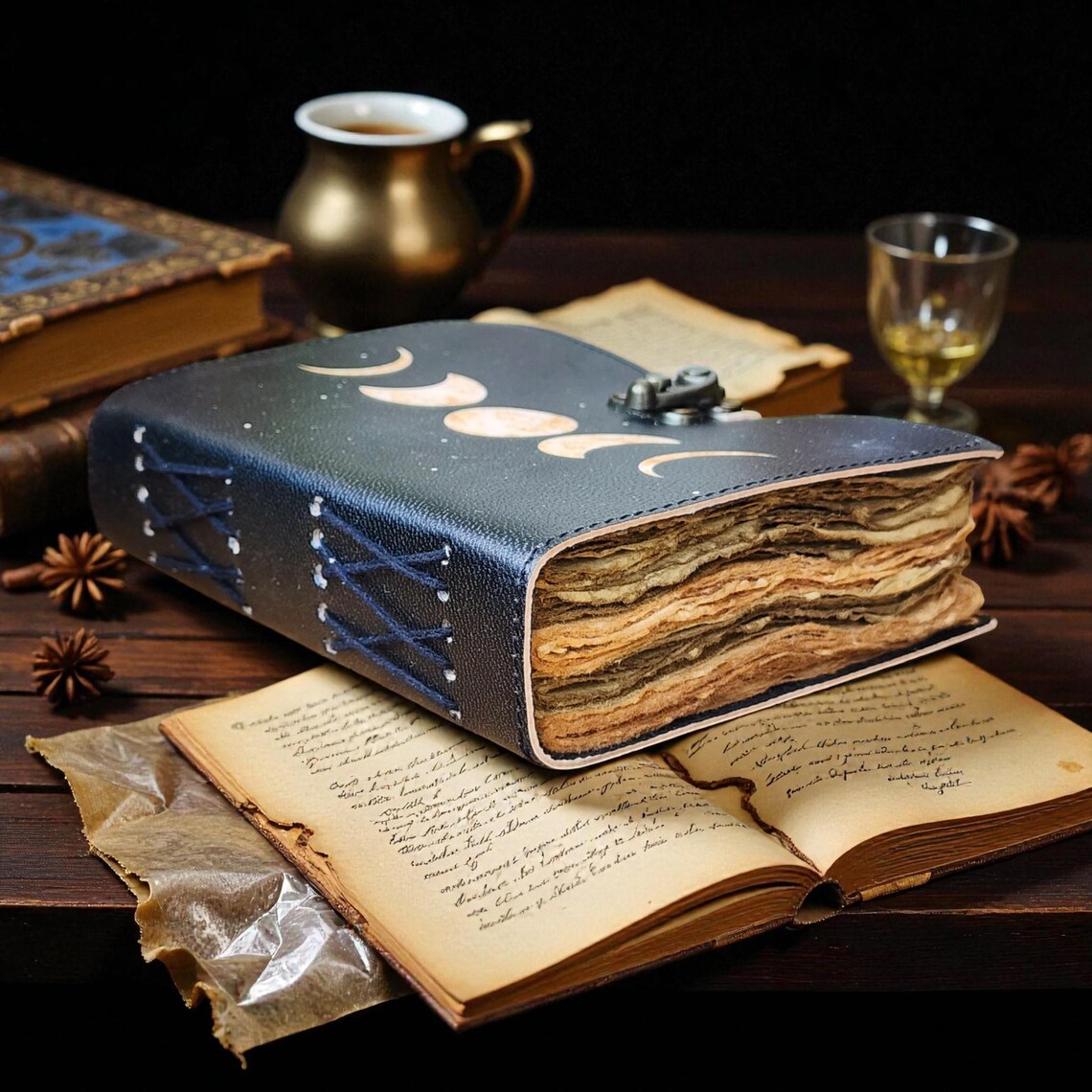 Moon Phases Handmade Leather Grimoire Journal: Spell Book, Book of ...