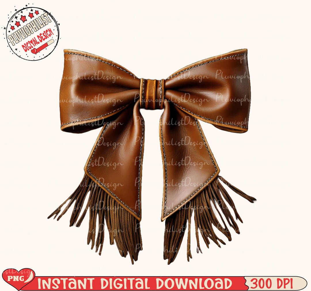 Western Cowgirl Bow Png, Howdy Brown Leather Bow Png, Cowhide Bow Png ...