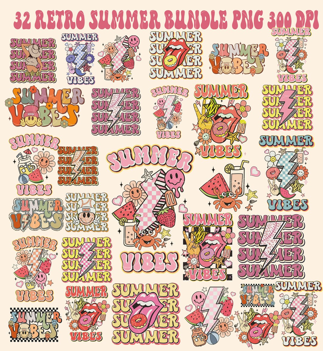 Retro Summer Png Bundle, Summer Sublimation Design, Summer Vibes Png ...