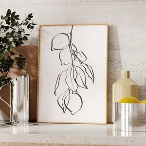Lemon Tree Line Art Print, Minimalist Kitchen Wall Decor - Etsy