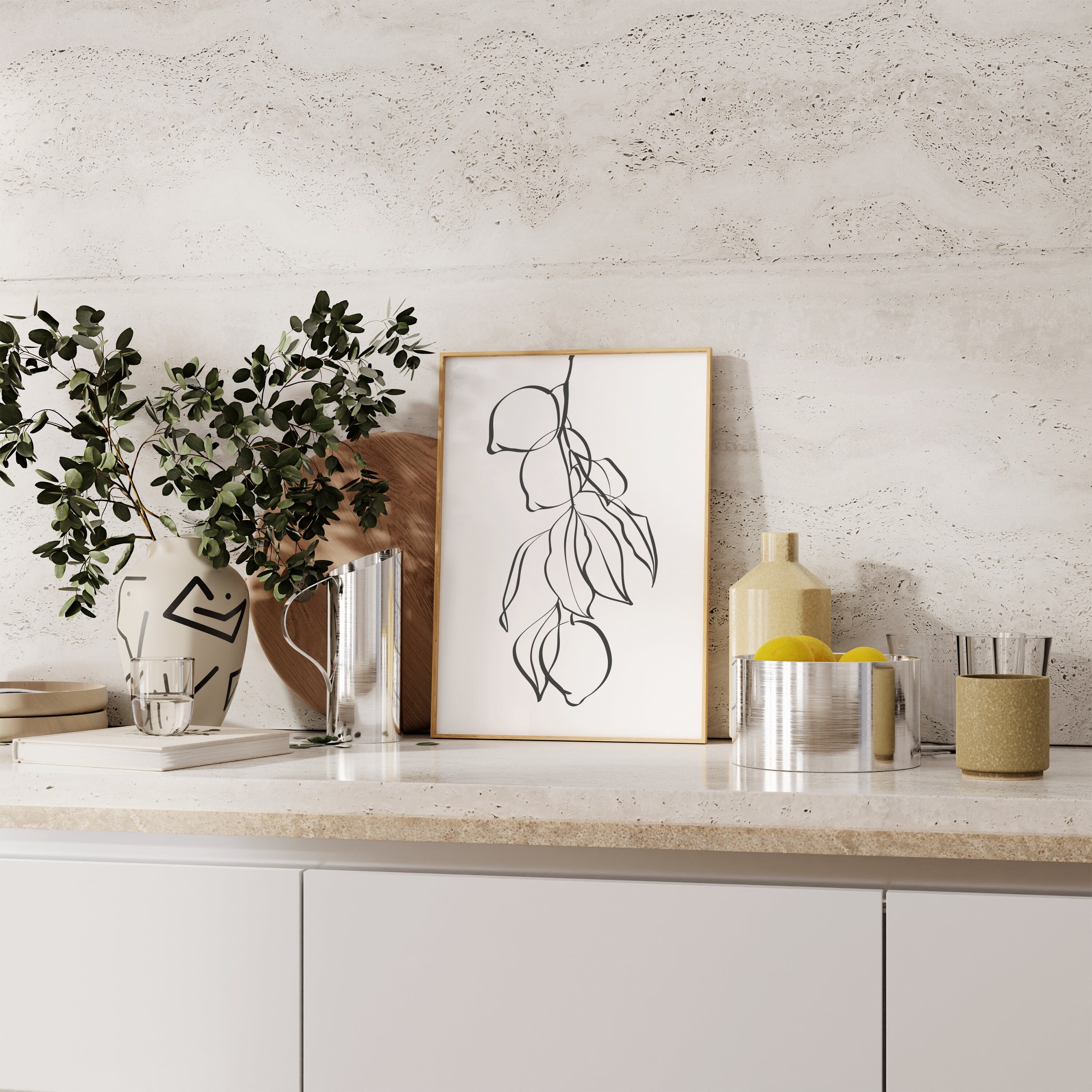 Lemon Tree Line Art Print, Minimalist Line Art, Modern One Line Drawing ...