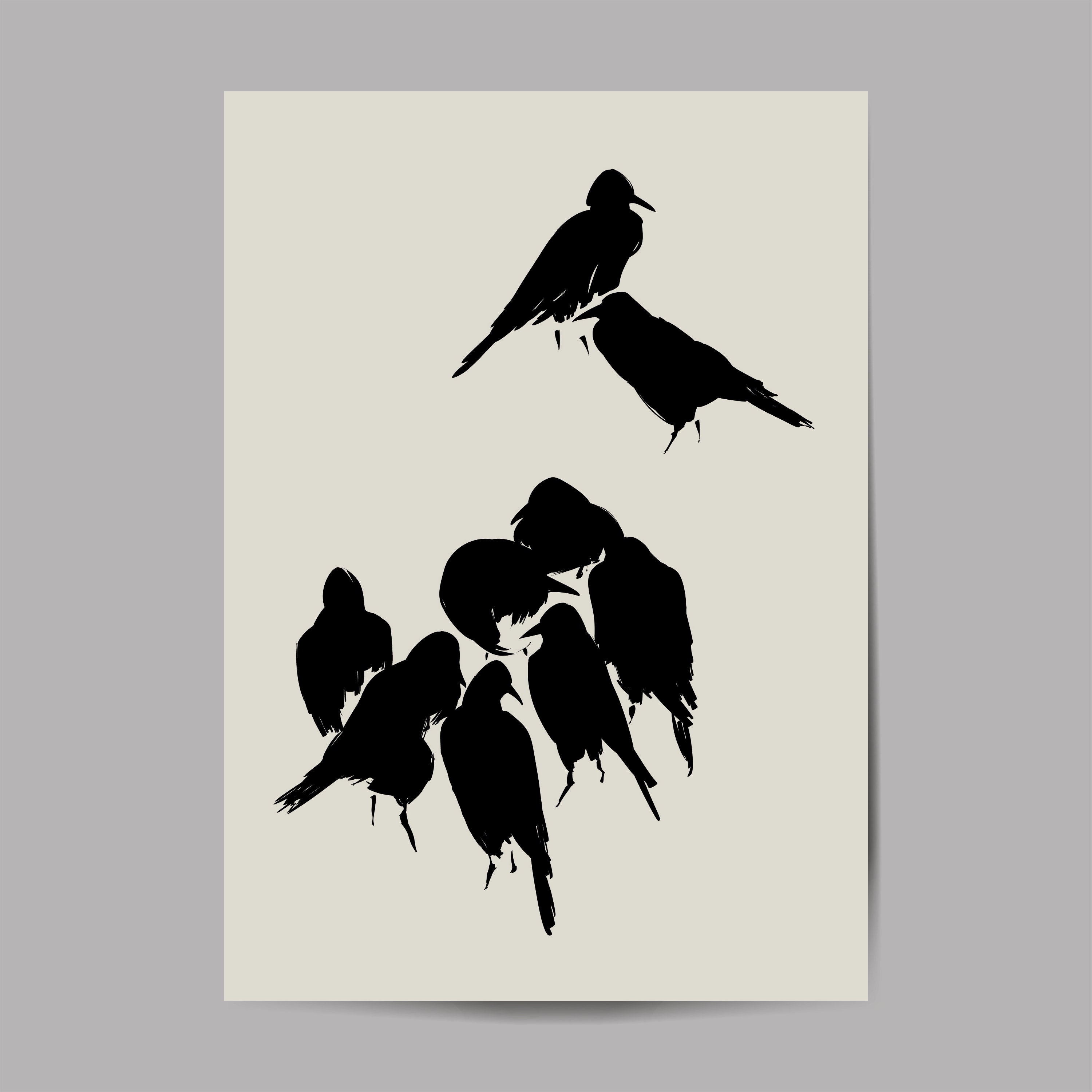 Crows Art Print, Black and White Wall Art, Minimalist Poster | 0243 - Etsy