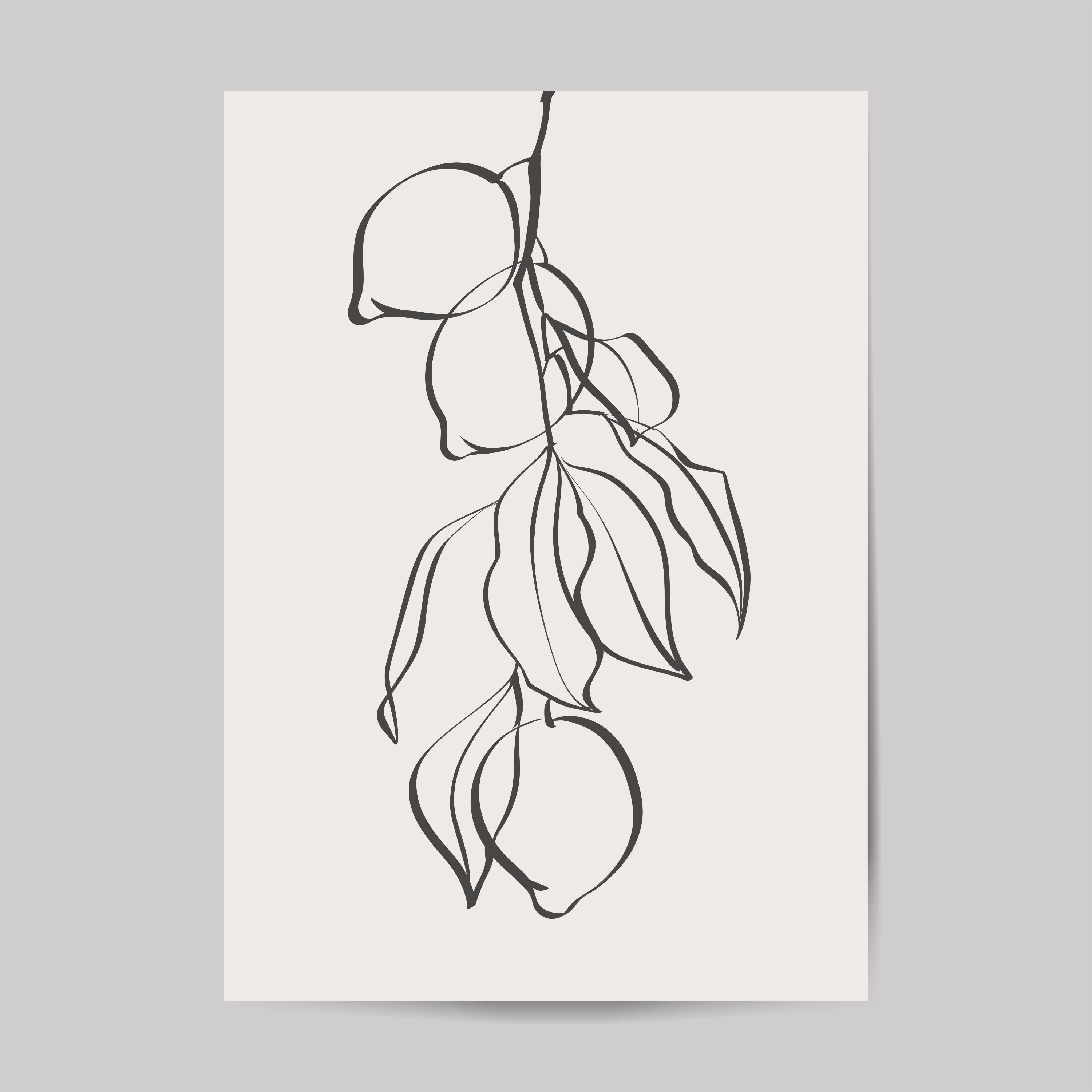 Lemon Tree Line Art Print, Minimalist Kitchen Wall Decor - Etsy