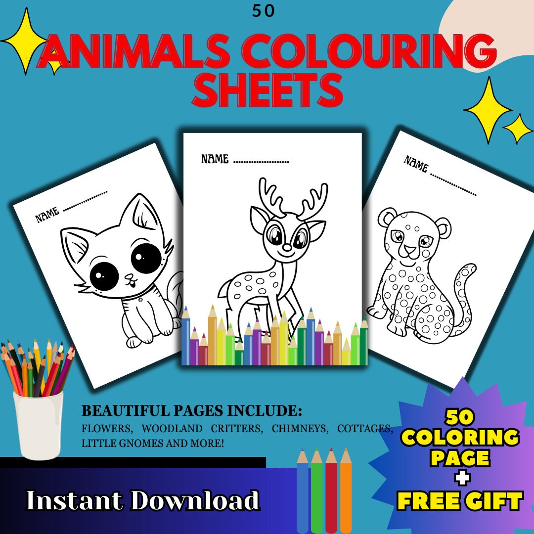 50 Cute Animal Coloring Pages for Kids Cute Birds Coloring - Etsy