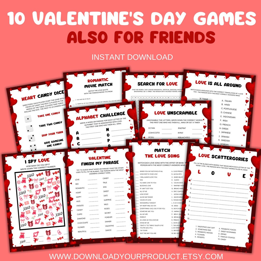 Valentine's Day Printable Games, Valentine's Game Bundle, Valentine's ...