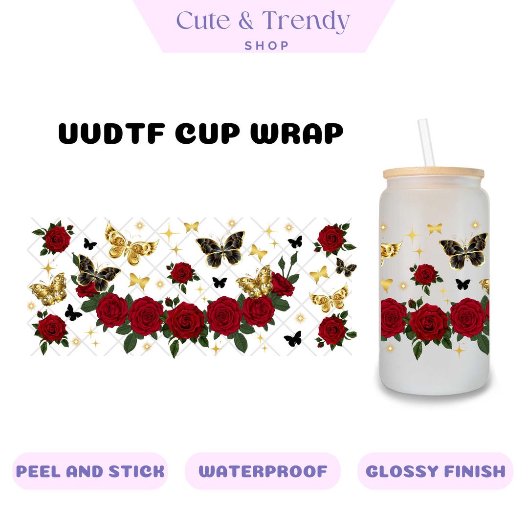 BUTTERFLY Red Rose Chain UVDTF Wrap for 16oz Cups - Etsy