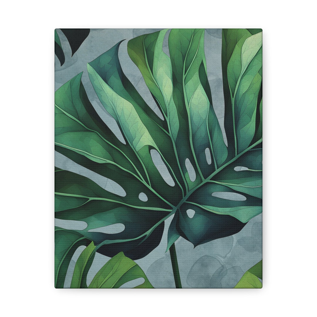 Tropical Monstera Leaf Canvas Print, Watercolor Botanical Art - Etsy