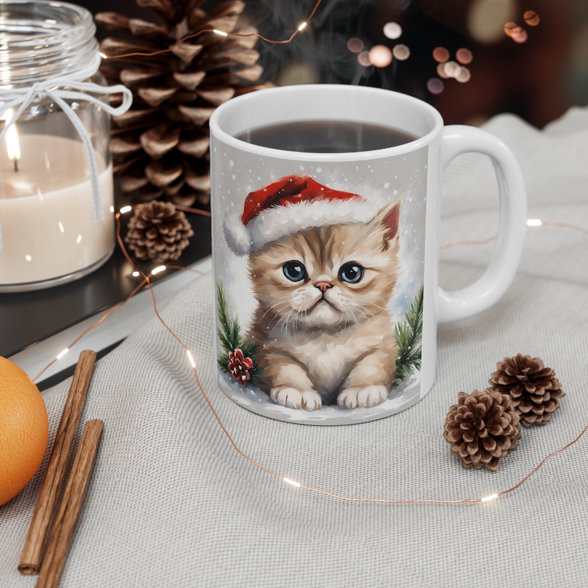Christmas Cat Kitten EXOTIC SHORTHAIR Water Painting Mug, "pawsitively ...
