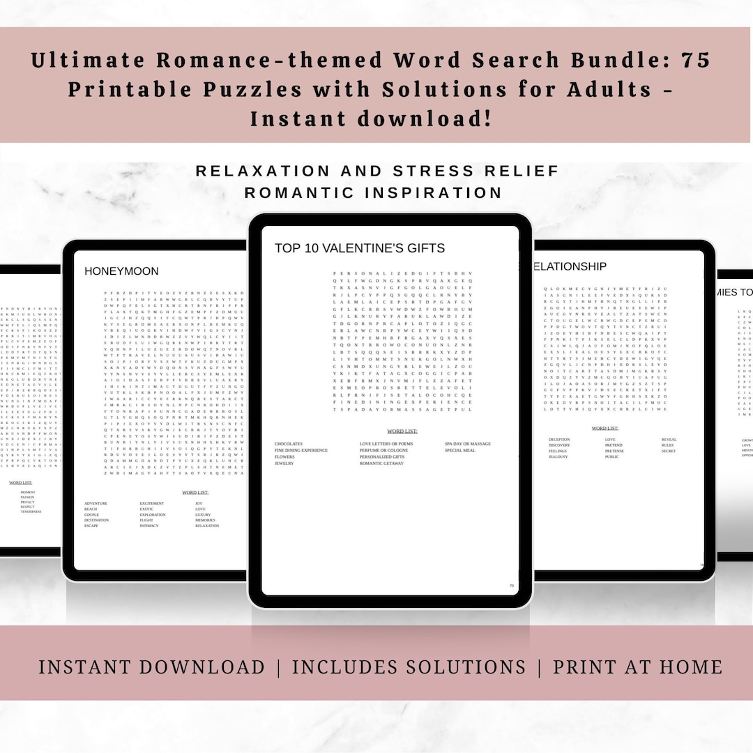 Ultimate Romance-themed Word Search Bundle: 75 Printable Puzzles With ...