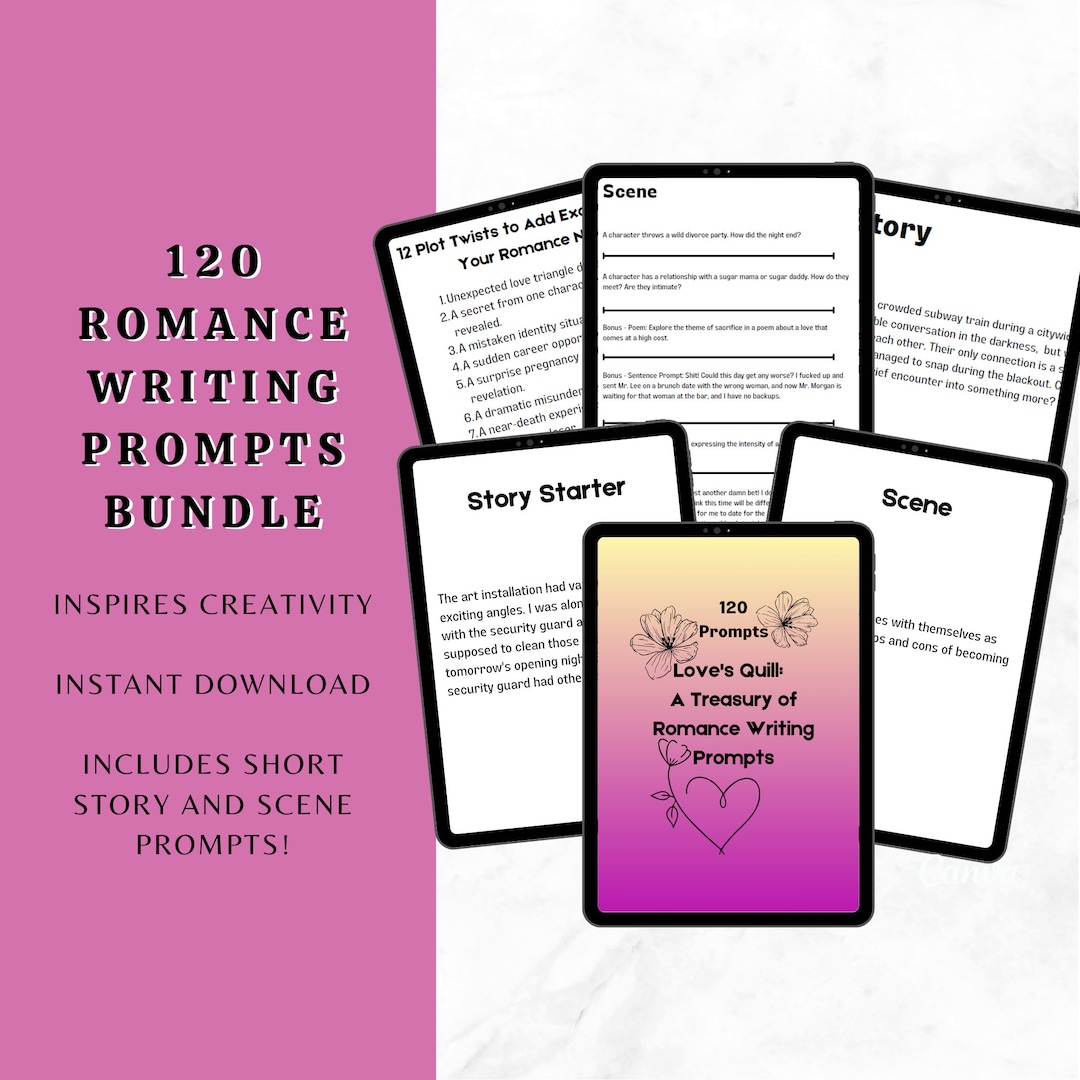120 Romance Writing Prompts Bundle With Templates - Instant Download ...