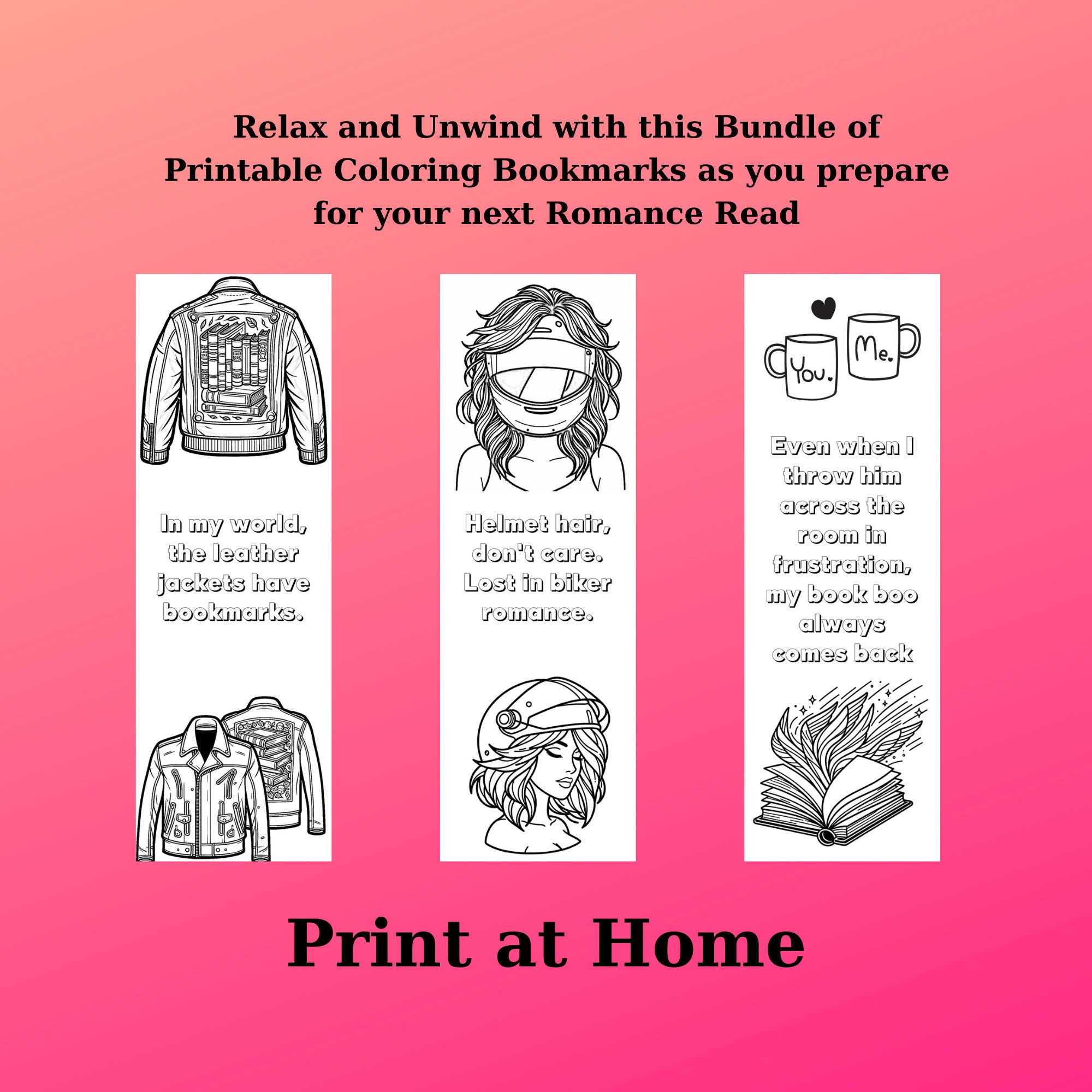 30 Romance-themed Printable Bookmarks to Color for Adults Instant ...