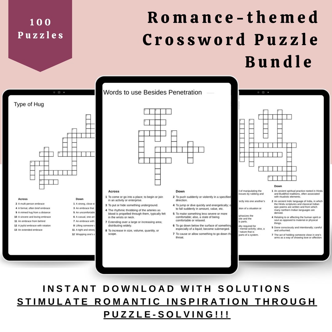 Romance Crossword Puzzle Bundle: 100 Printable Puzzles (digital ...