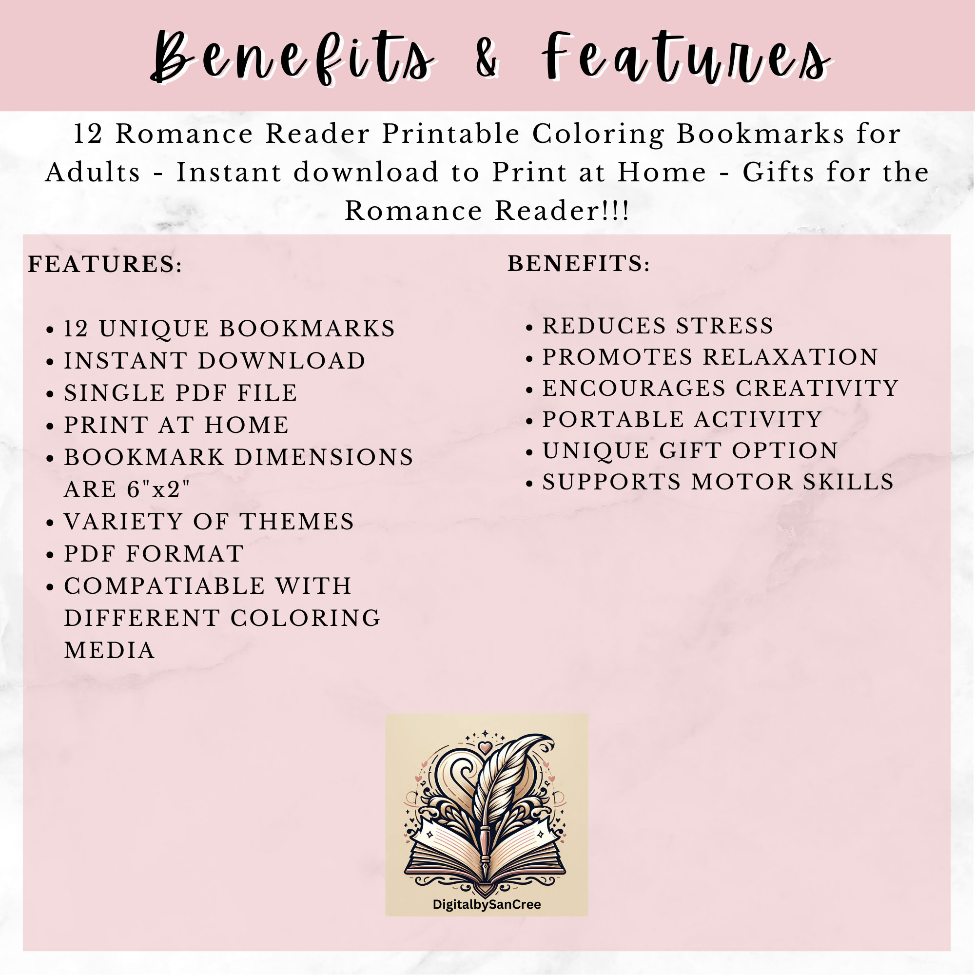 12 Romance Reader Printable Coloring Bookmarks for Adults Instant ...
