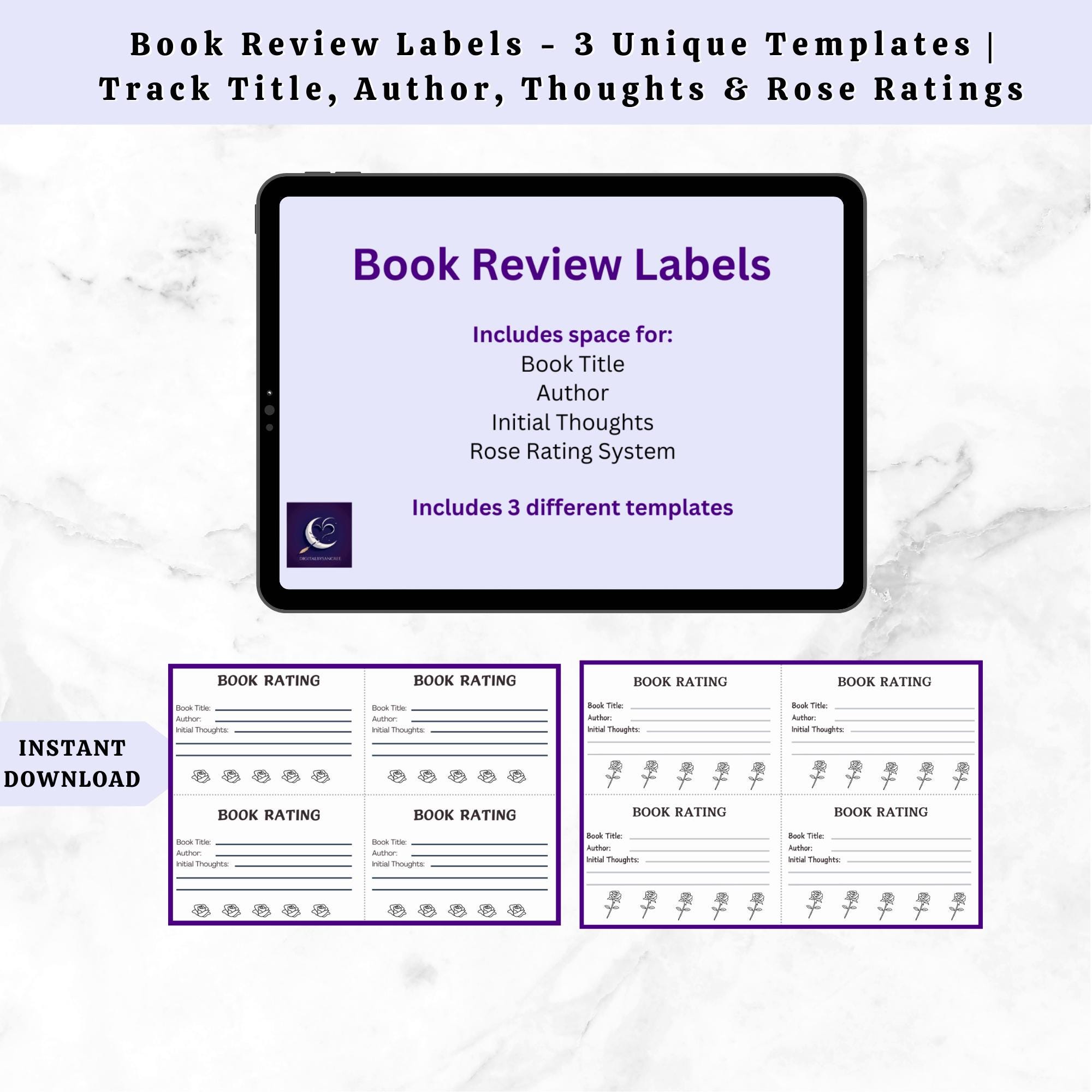 Book Review Labels 3 Unique Templates Track Title, Author, Thoughts ...