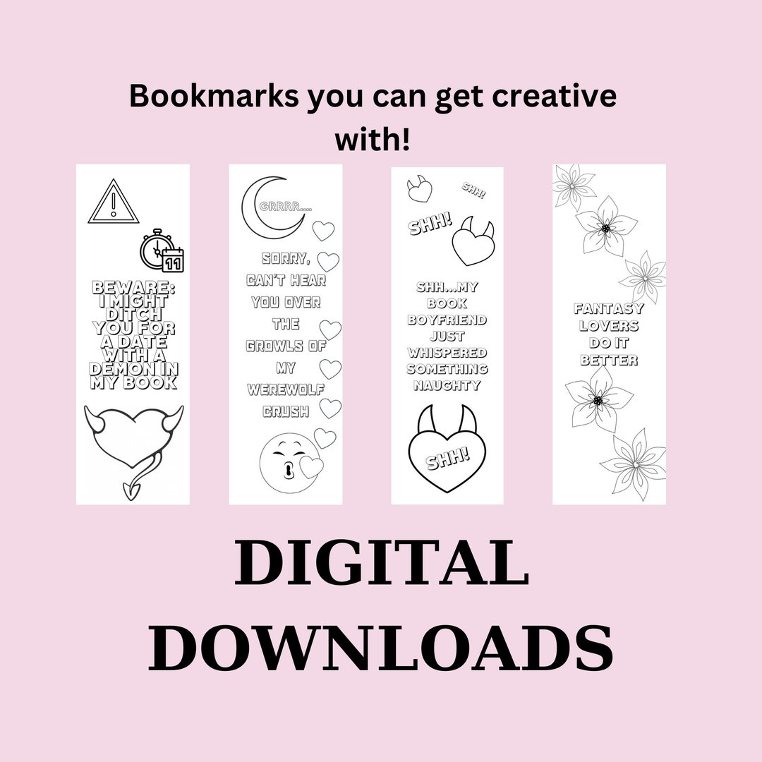 12 Romance Reader Printable Coloring Bookmarks for Adults - Instant ...