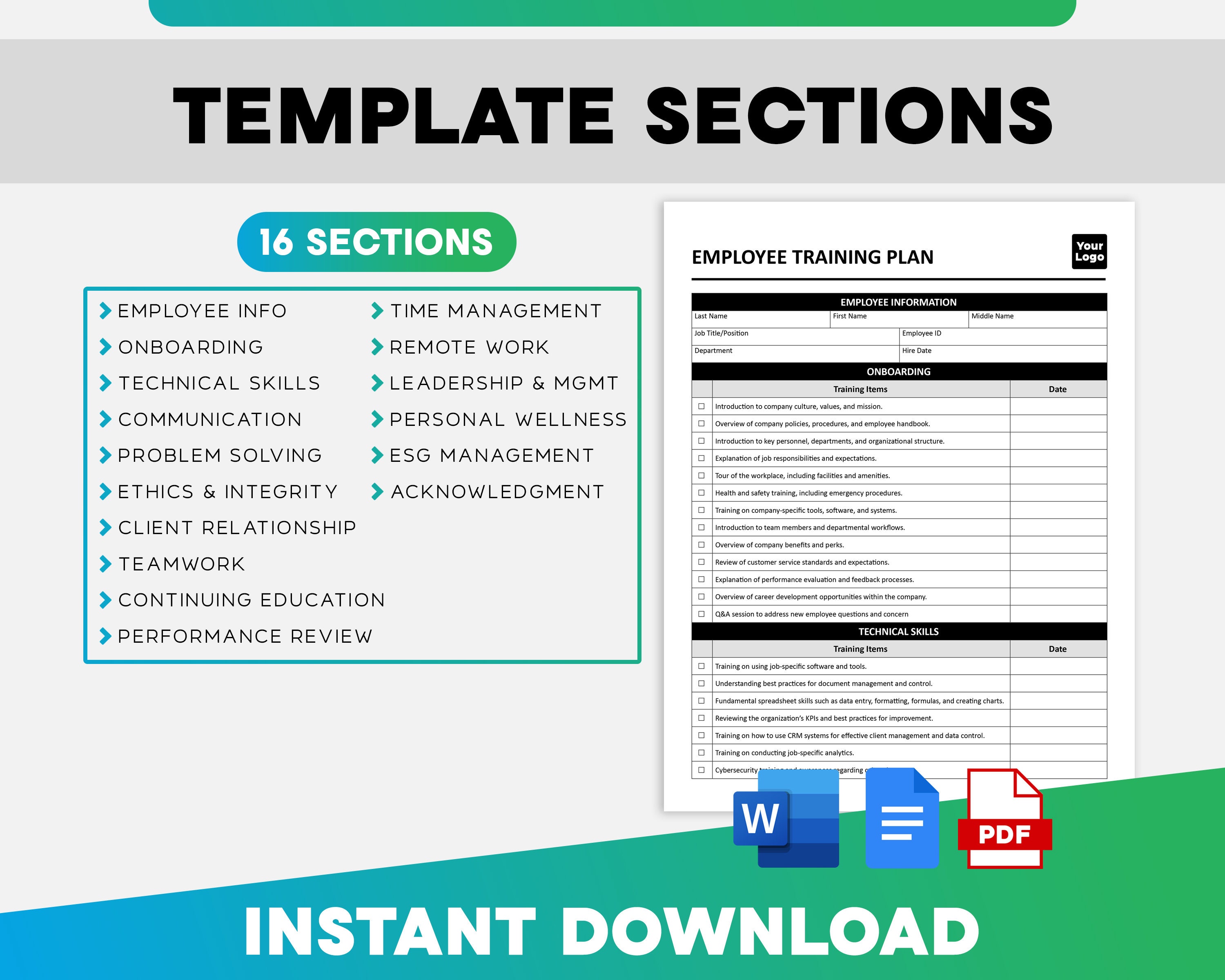 Employee Training Plan Template | New Hire Training Plan | Employee ...