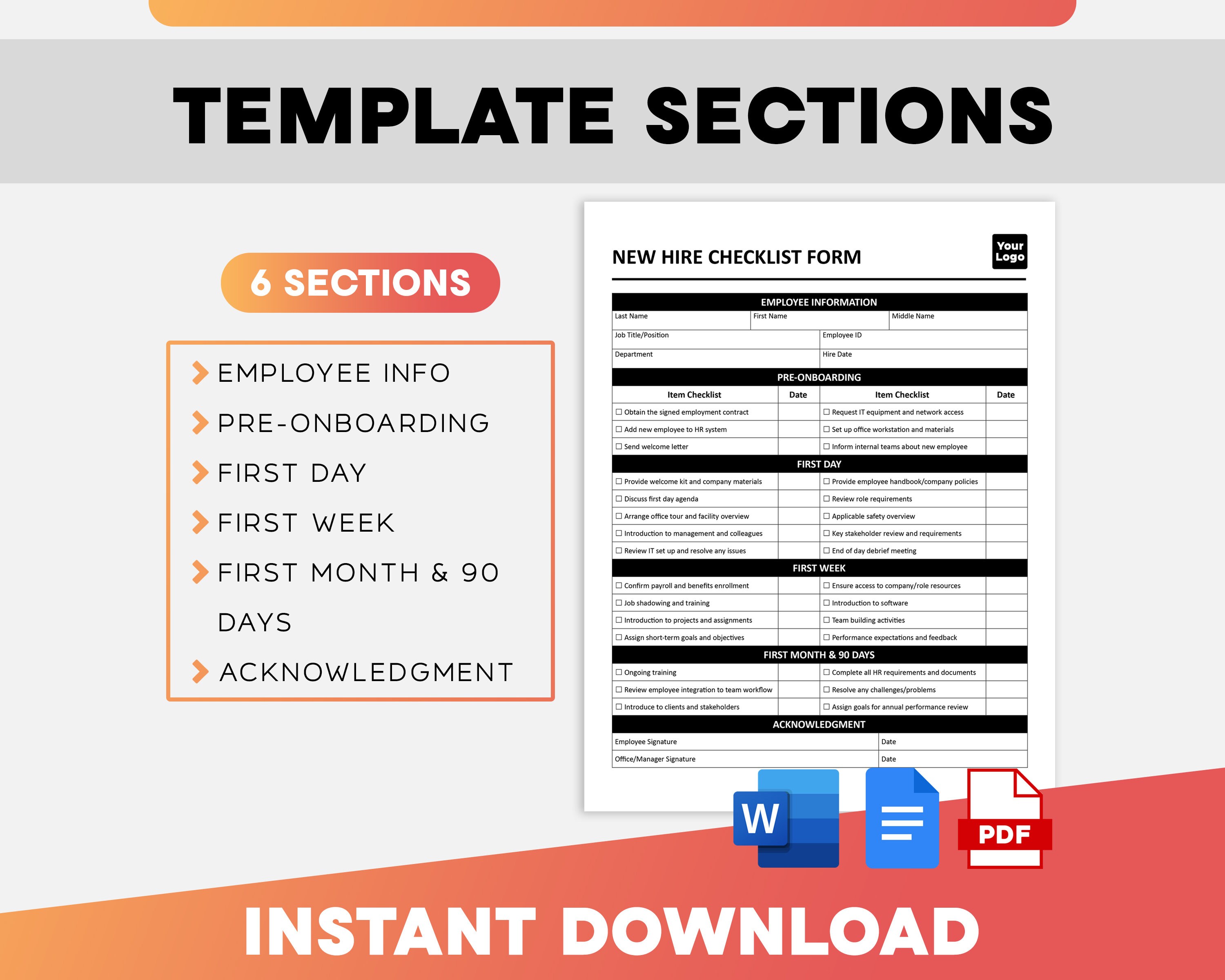 New Hire Checklist Template | HR New Employee Form | HR New Hire Form ...