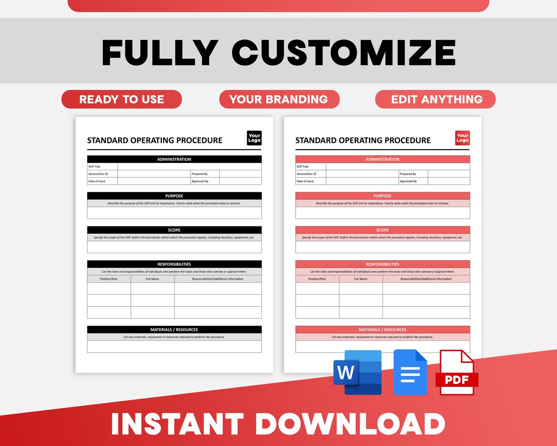 Standard Operating Procedure | SOP Business Document | Employee Work ...
