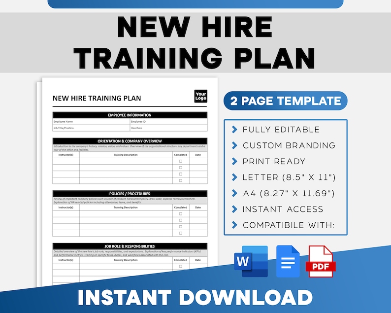 New Hire Training Plan | Employee Orientation Guide | Employee ...