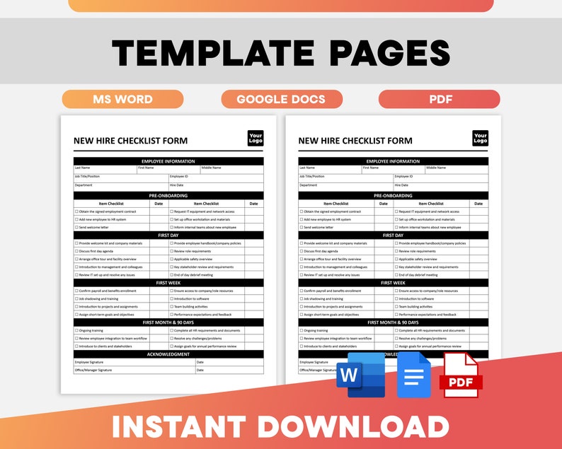 New Hire Checklist Template | HR New Employee Form | HR New Hire Form ...