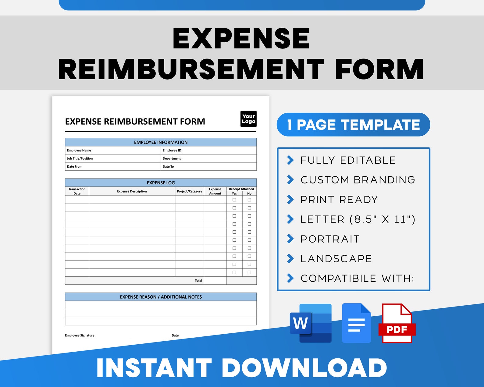 Employee Expense Reimbursement Form | Employee Expense Request Form ...