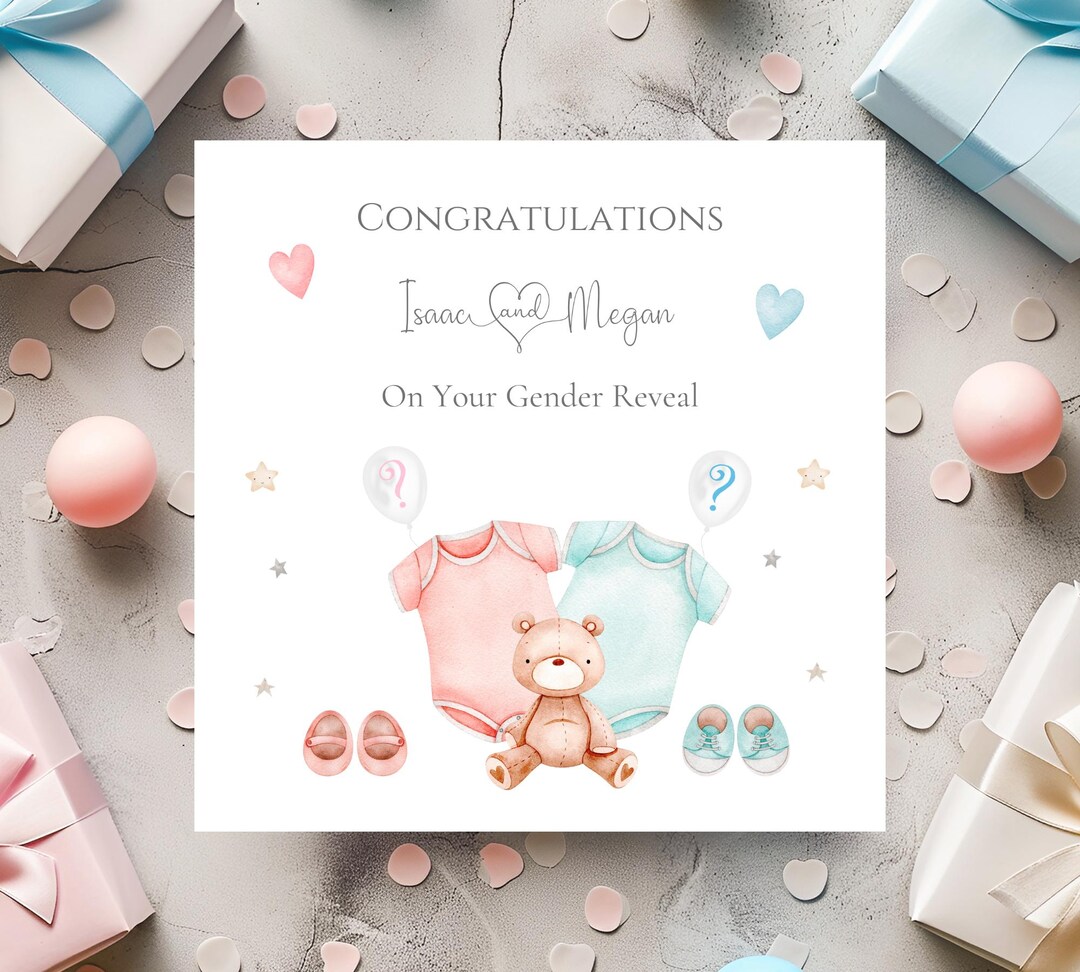 Gender Reveal Card, Gender Reveal Congratulations Party Card - Etsy