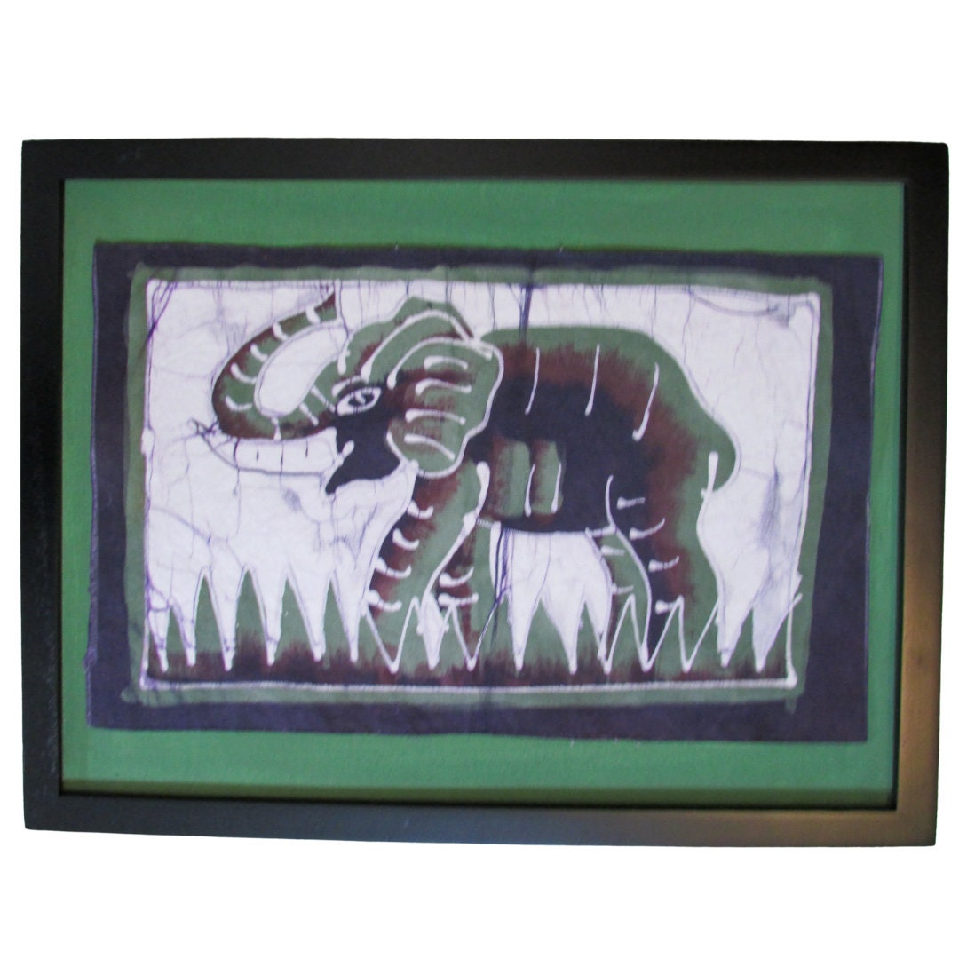 Hand Made Batik Elephant With Green Mat and Black Frame 17 X 13 X 2 - Etsy