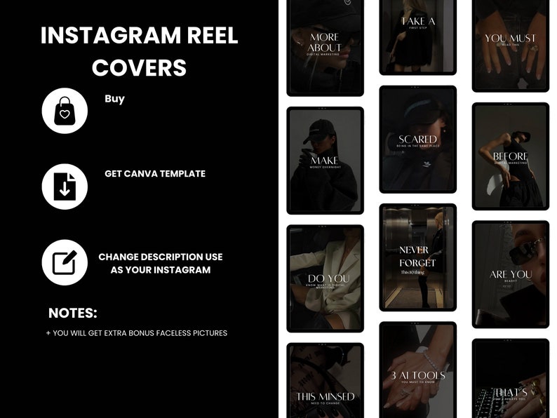 30 Modern Faceless Reel Cover Templates | Canva Design Pack With Master ...