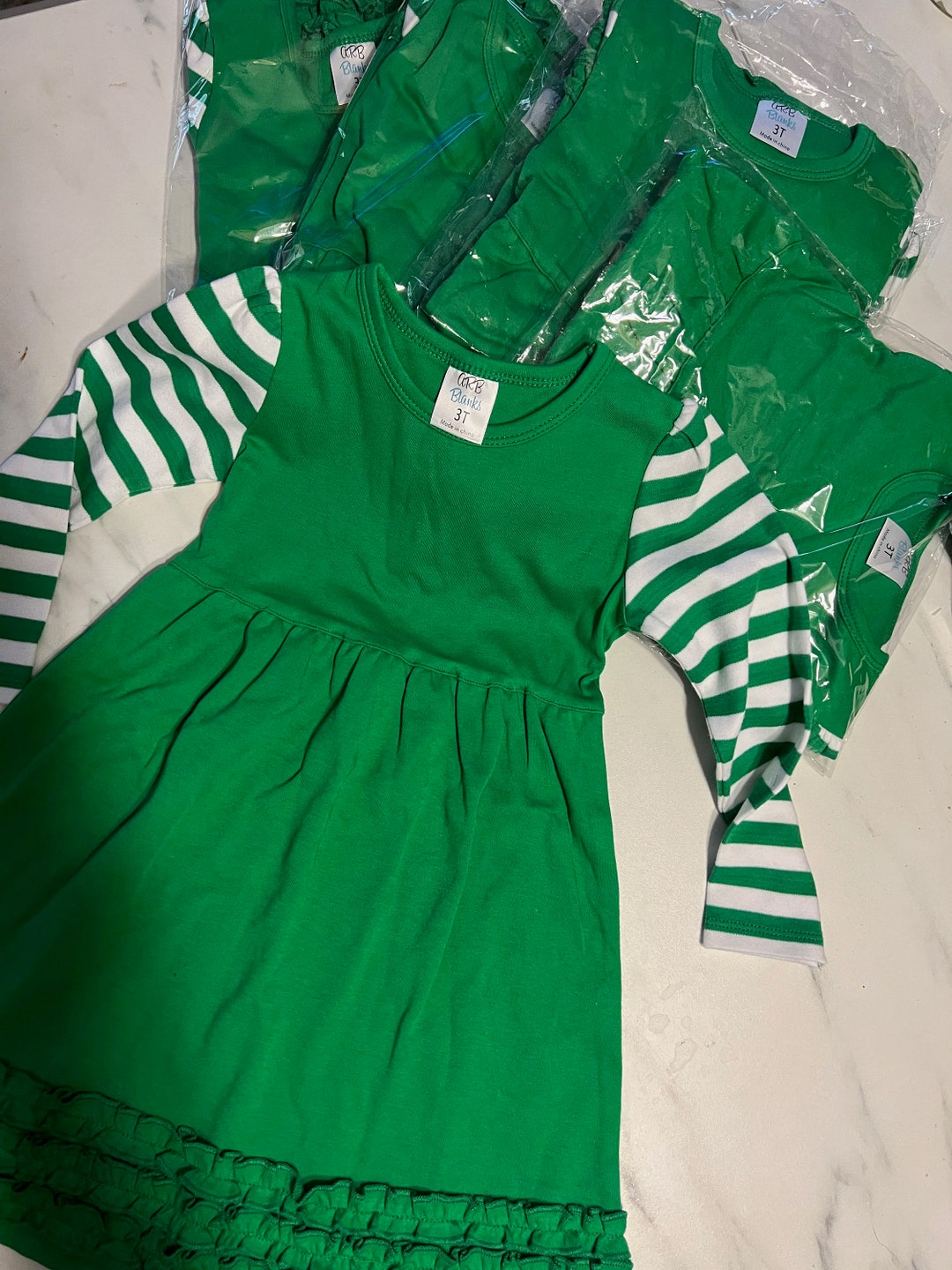 ARB Girls Long Sleeve Dress (kelly Green - Striped Sleeves) - Etsy