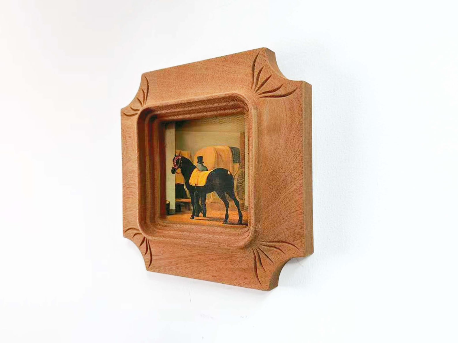 Vintage Style Solid Sapele Octagon Framed Horse Print,rustic Equestrian ...