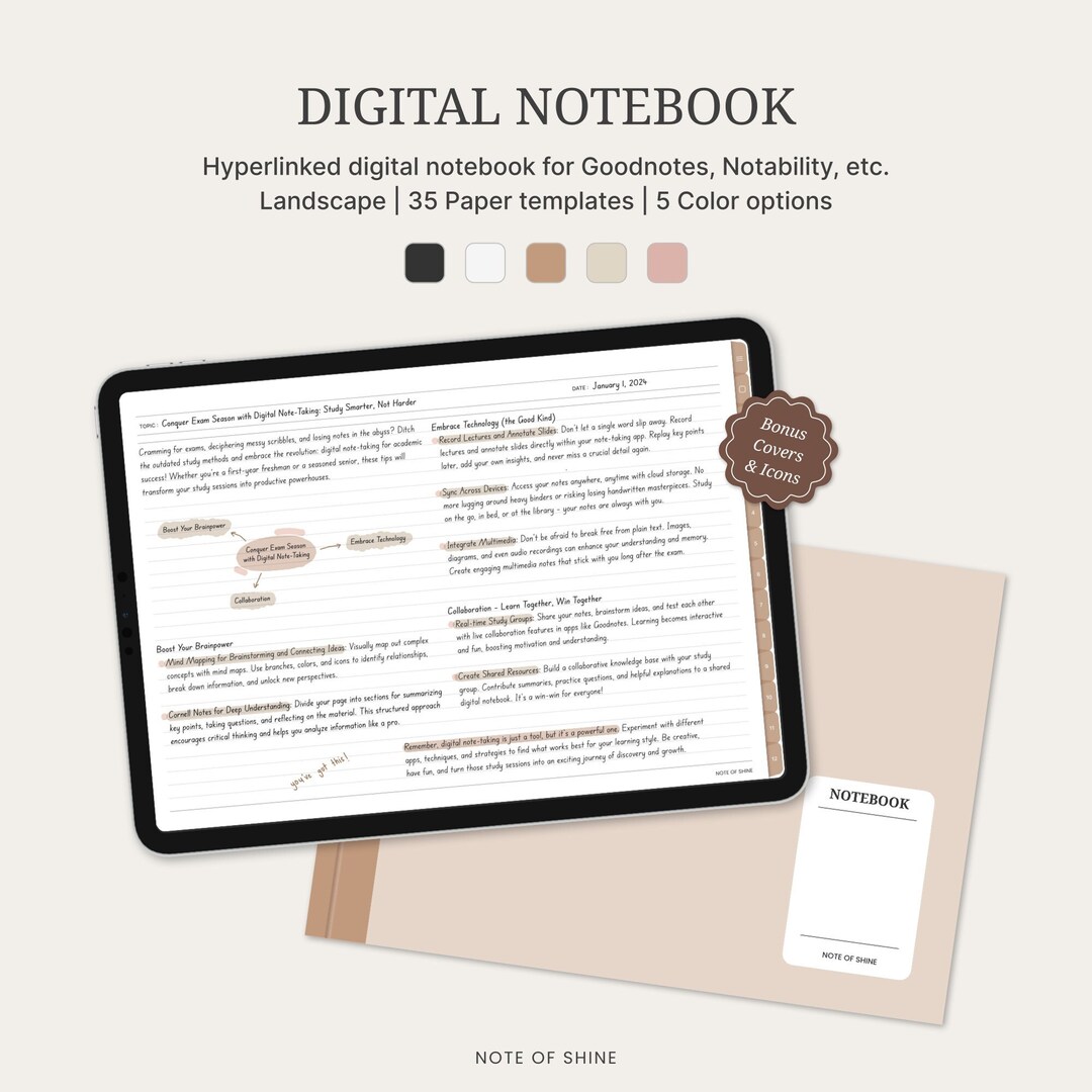 Digital Notebook Landscape 5 Neutral Colors, Student Notebook, Digital ...