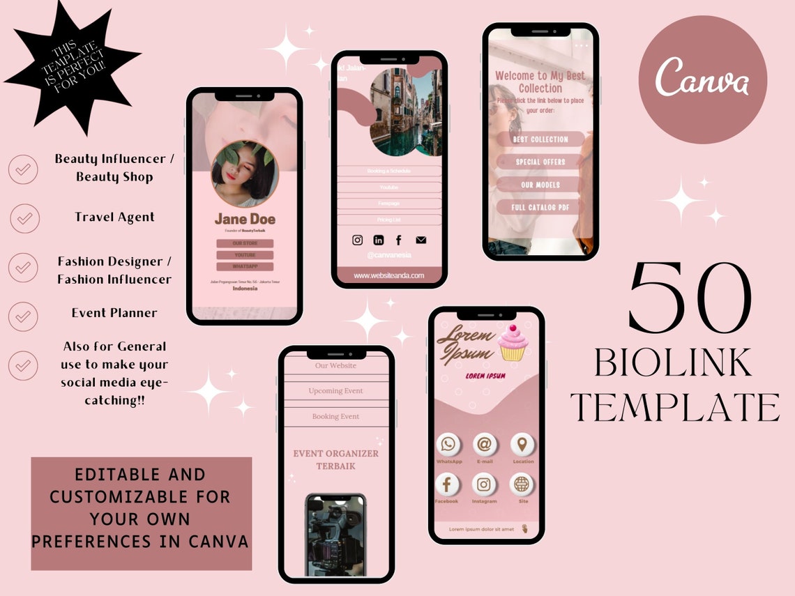 50 Canva Biolink Template: Social Media Landing Page (PDF) - Etsy