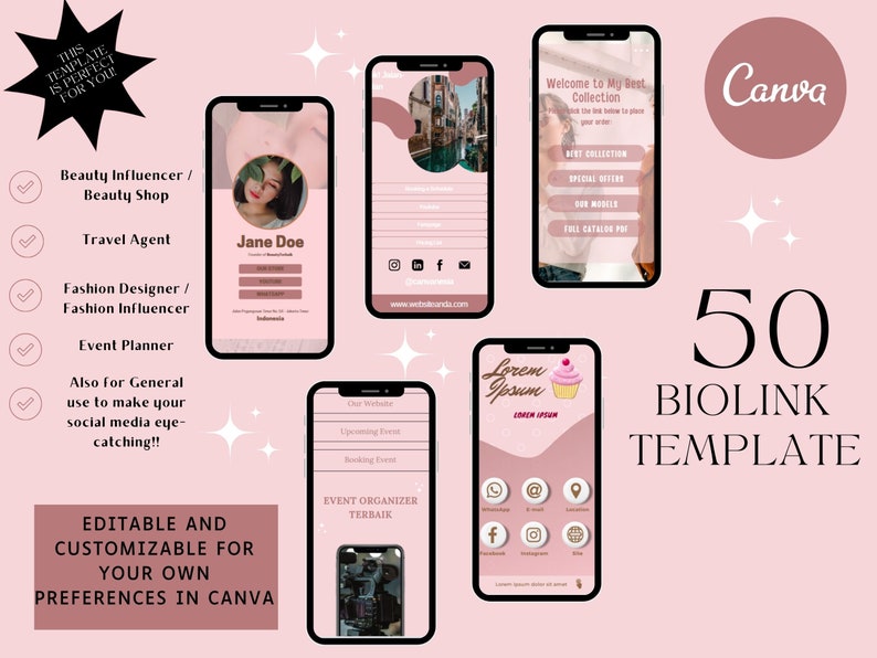 50 Link in Bio Biolink Instagram Template| Beauty, Travel Agent ...