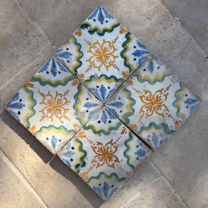 Set of 4 Antique Italian Hand-painted Floor Wall Tiles – 1870, Naples ...