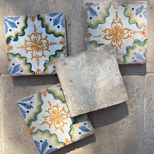 Set of 4 Antique Italian Hand-painted Floor Wall Tiles – 1870, Naples ...